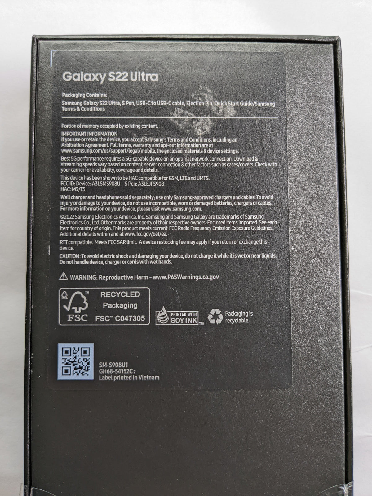 Samsung Galaxy S22 Ultra 5G (2022) SM-908U1 Unlocked 128gb Black